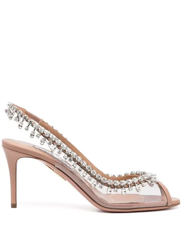 AQUAZZURA Temptation Crystal 75mm Slingback Pumps - White
