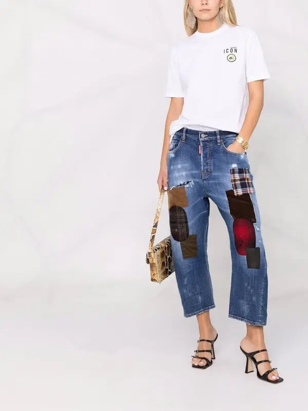 Dsquared2 Patchwork Cropped Jeans - Blue
