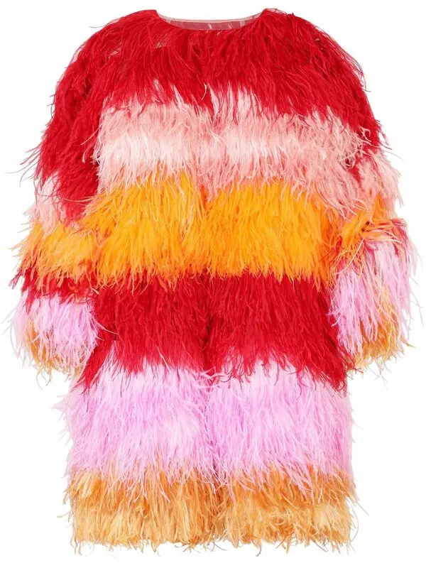 Dolce & Gabbana Striped Feather-embellished Coat