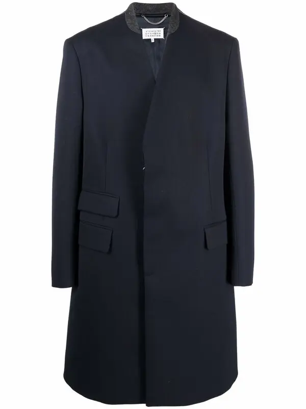 MAISON MARGIELA Collarless Mid-length Coat - Blue
