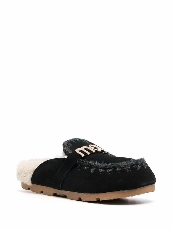 Mou Logo-plaque Shearling Slippers - Black