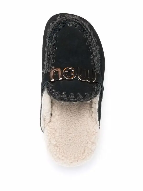 Mou Logo-plaque Shearling Slippers - Black