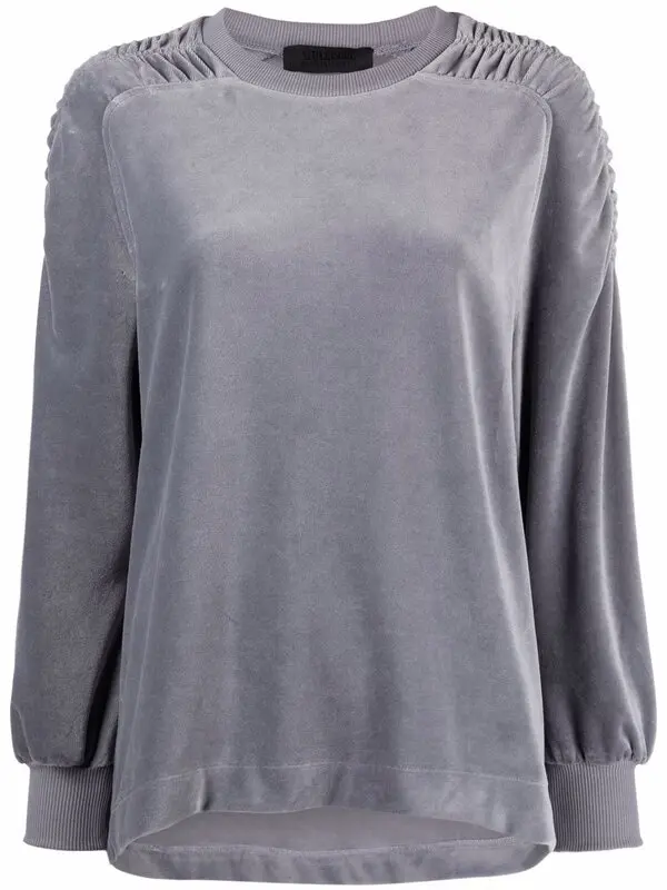 Alberta Ferretti Velvet Rib-trimmed Sweatshirt - Grey