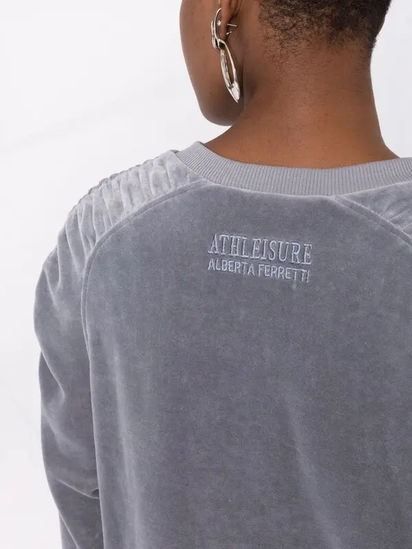 Alberta Ferretti Velvet Rib-trimmed Sweatshirt - Grey