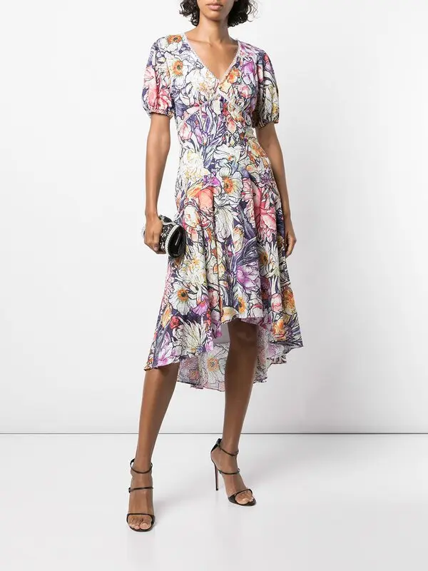 Marchesa Floral-print Short-sleeve Dress