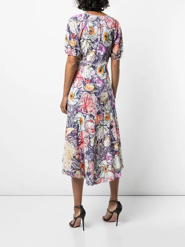 Marchesa Floral-print Short-sleeve Dress