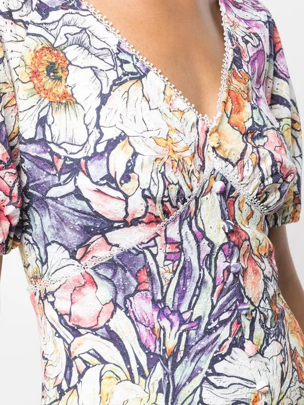 Marchesa Floral-print Short-sleeve Dress