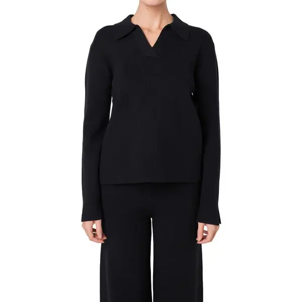 English Factory Polo Collar Ribbed Sweater
