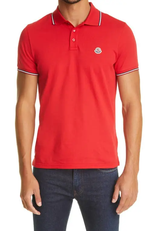 Moncler Logo Patch Tipped Cotton Piqué Polo - Red
