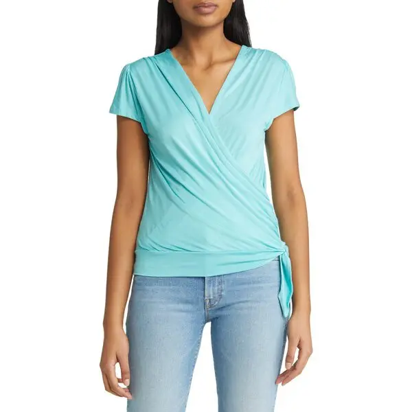 Loveappella Faux Wrap Top - Aqua