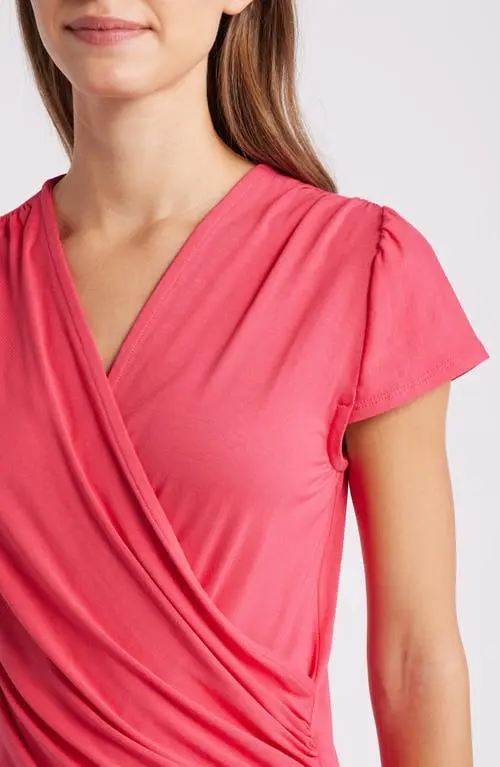 Loveappella Faux Wrap Top - Pink Polish