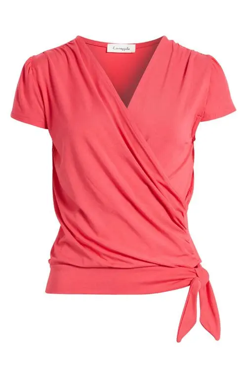 Loveappella Faux Wrap Top - Pink Polish