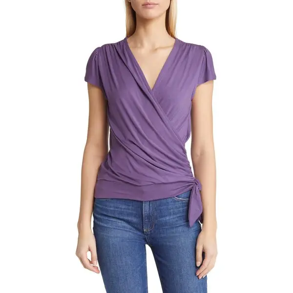 Loveappella Faux Wrap Top - Violet