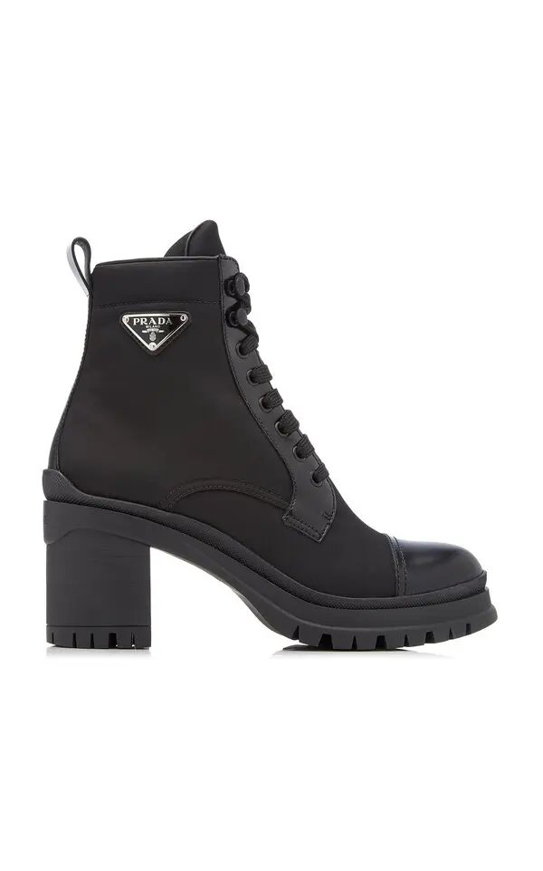 Prada Brushed Leather And Nylon Booties