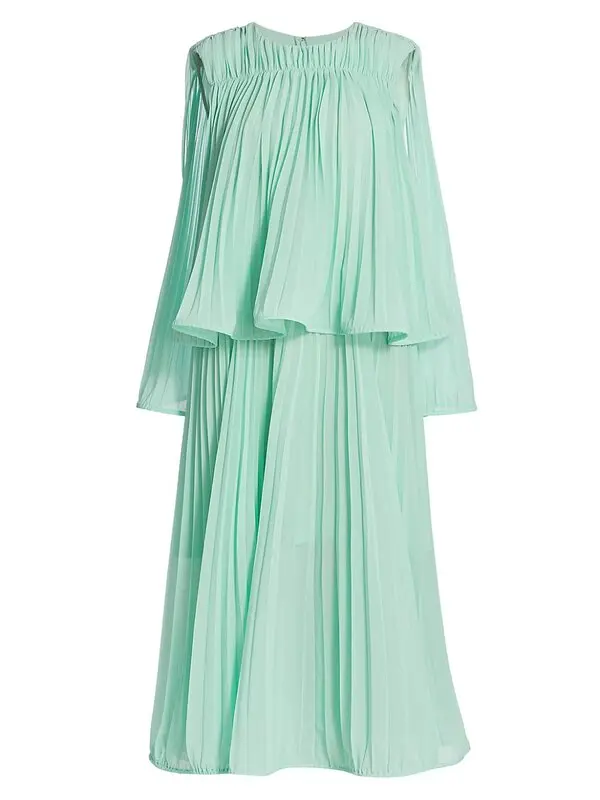 Amur Pleated Chiffon Tiered Ruffle Midi Dress In Soft Sage - 69% Off |  Editorialist