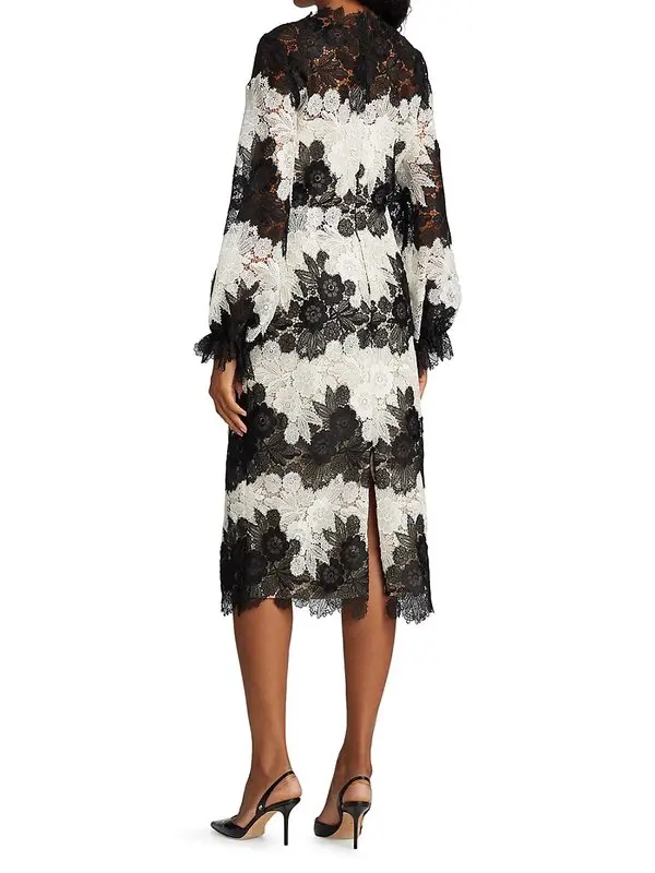 chinese dress ladies Lela Rose 3D Floral Guipure Lace - Black