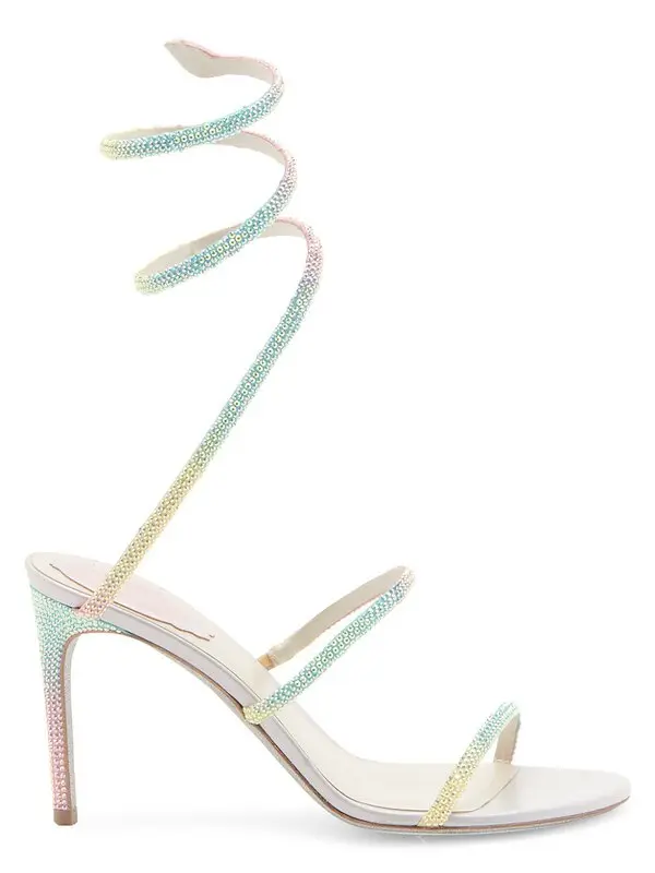 Rene Caovilla Rainbow Embellished Satin Wraparound High-heel Sandals