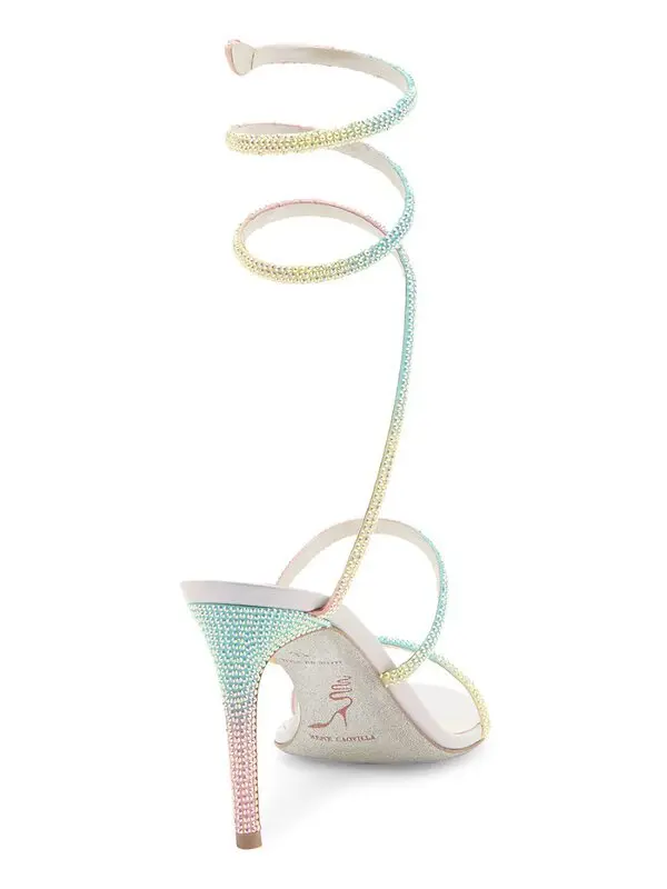 Rene Caovilla Rainbow Embellished Satin Wraparound High-heel Sandals