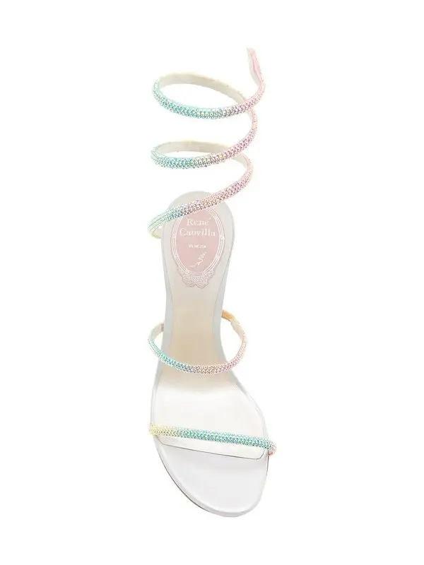 Rene Caovilla Rainbow Embellished Satin Wraparound High-heel Sandals