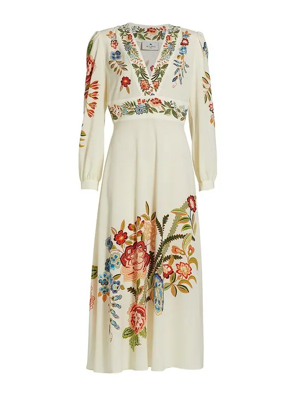 Etro Santa Barbara Floral A-line Long Puff-sleeve Maxi Dress