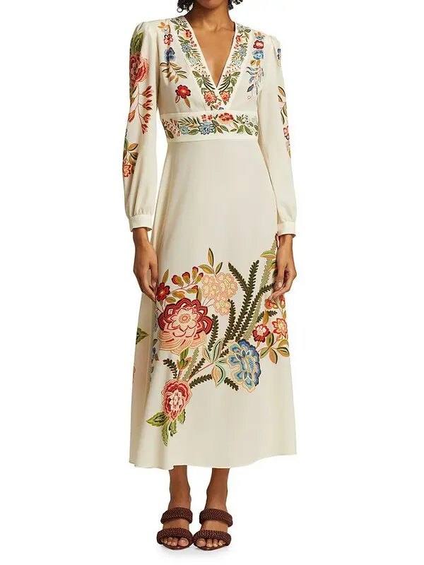 Etro Santa Barbara Floral A-line Long Puff-sleeve Maxi Dress