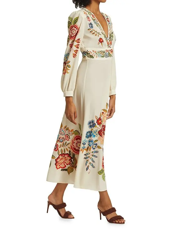 Etro Santa Barbara Floral A-line Long Puff-sleeve Maxi Dress
