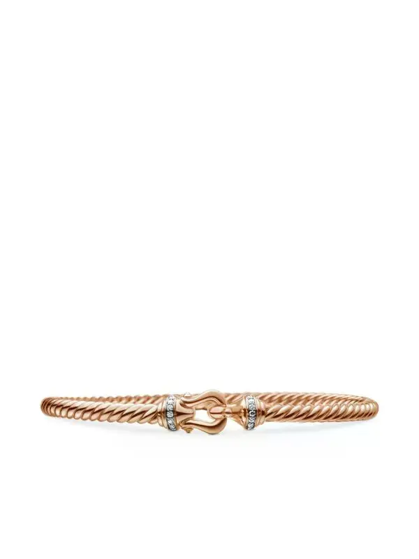 David Yurman 18kt Rose Gold Diamond Cablespira Buckle Bracelet - Pink