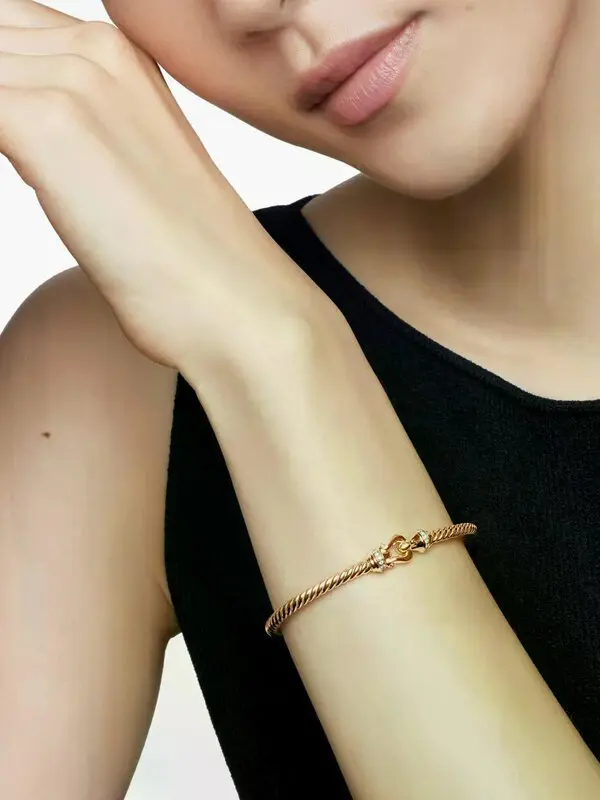 David Yurman 18kt Rose Gold Diamond Cablespira Buckle Bracelet - Pink