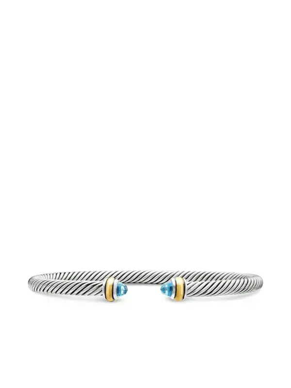 David Yurman 18kt Yellow Gold And Sterling Blue Topaz Cable Bracelet - Silver
