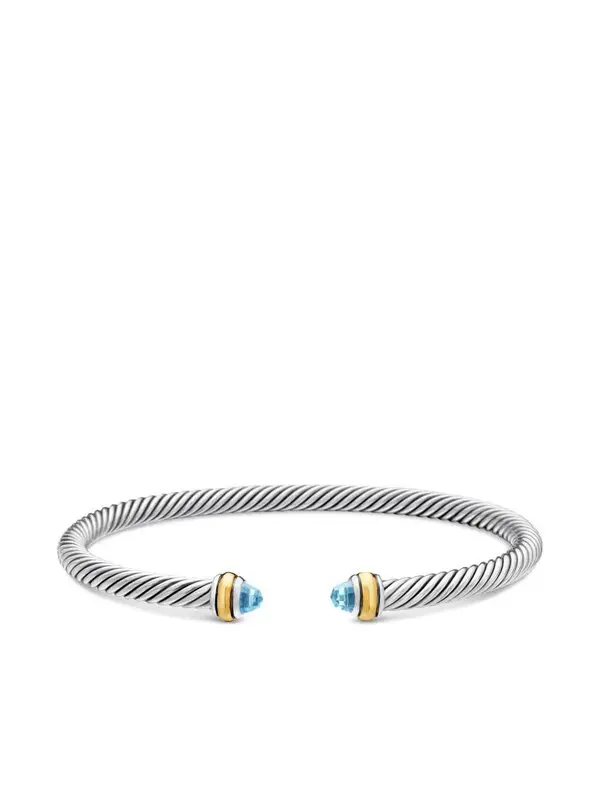 David Yurman 18kt Yellow Gold And Sterling Blue Topaz Cable Bracelet - Silver