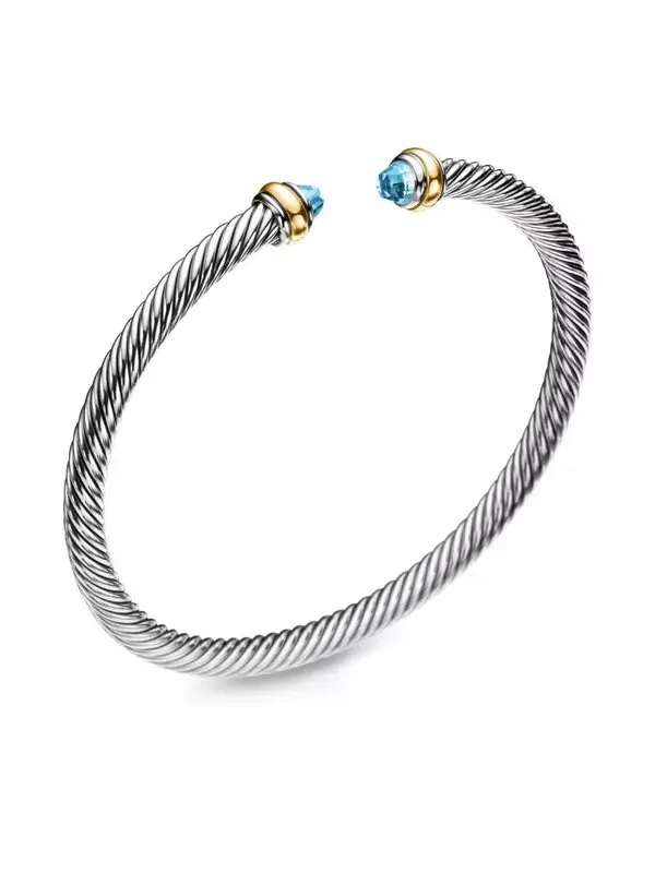 David Yurman 18kt Yellow Gold And Sterling Blue Topaz Cable Bracelet - Silver