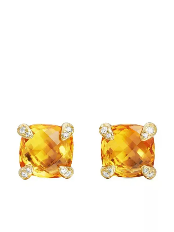 David Yurman 18kt Yellow Chatelaine Citrine Diamond Stud Earrings - Gold