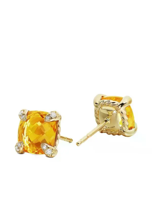 David Yurman 18kt Yellow Chatelaine Citrine Diamond Stud Earrings - Gold