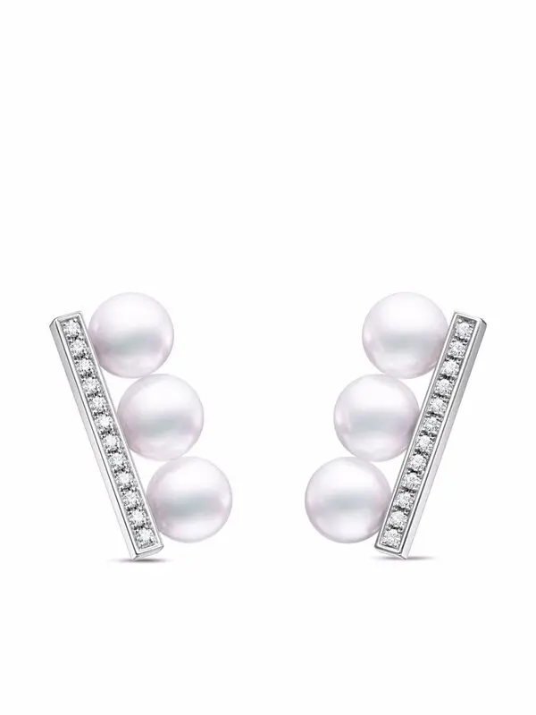 TASAKI 18kt White Gold Akoya Pearl And Diamond Earrings - Silver