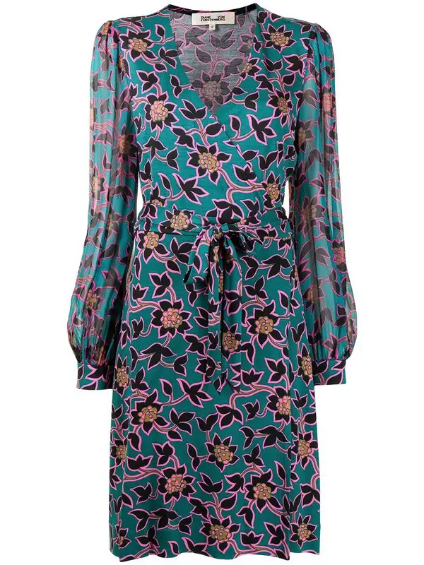 Diane Von Furstenberg Floral Print Silk Wrap Dress - Green