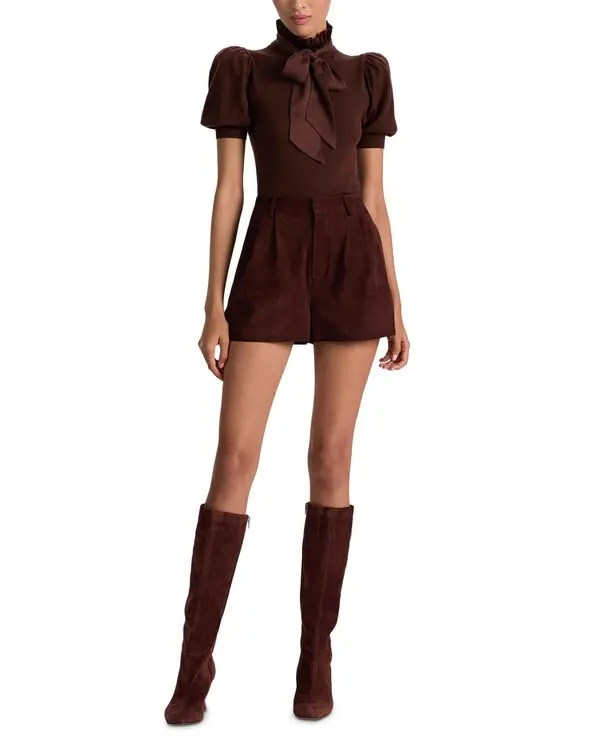 Alice + Olivia Puff Sleeve Ruffle Neck Sweater