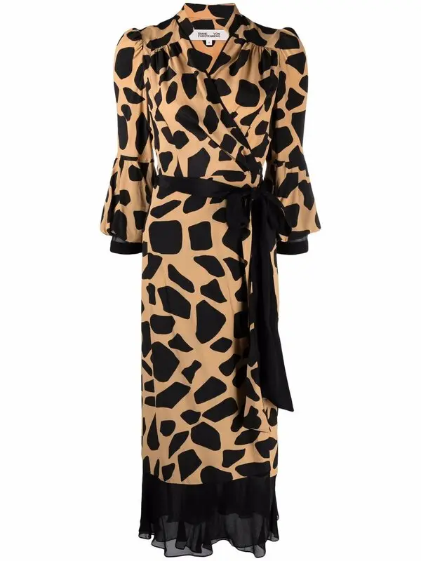 Diane Von Furstenberg Giraffe-Print Wrap Midi Dress - Neutrals |  Editorialist