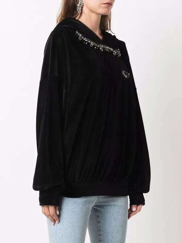 Philipp Plein Crystal Embellished Velvet Hoodie
