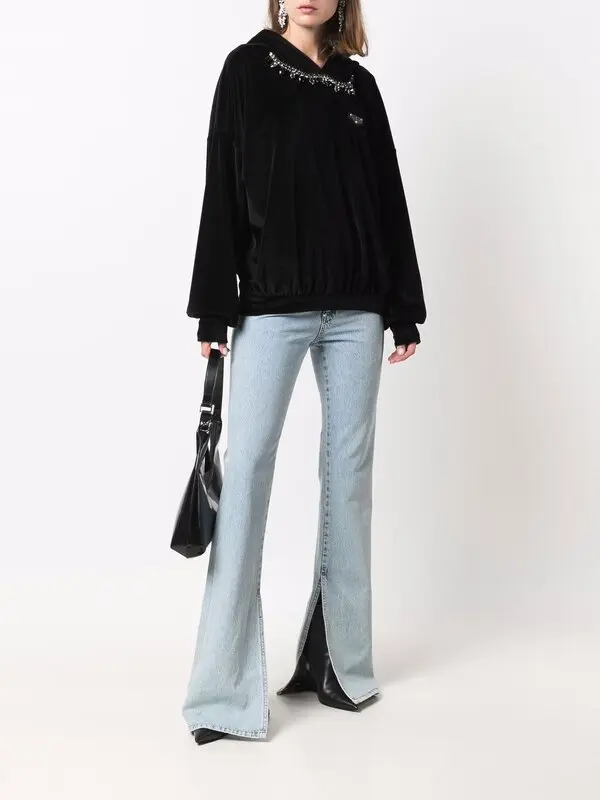 Philipp Plein Crystal Embellished Velvet Hoodie