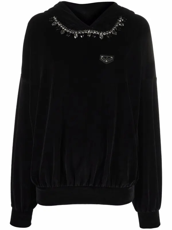Philipp Plein Crystal Embellished Velvet Hoodie