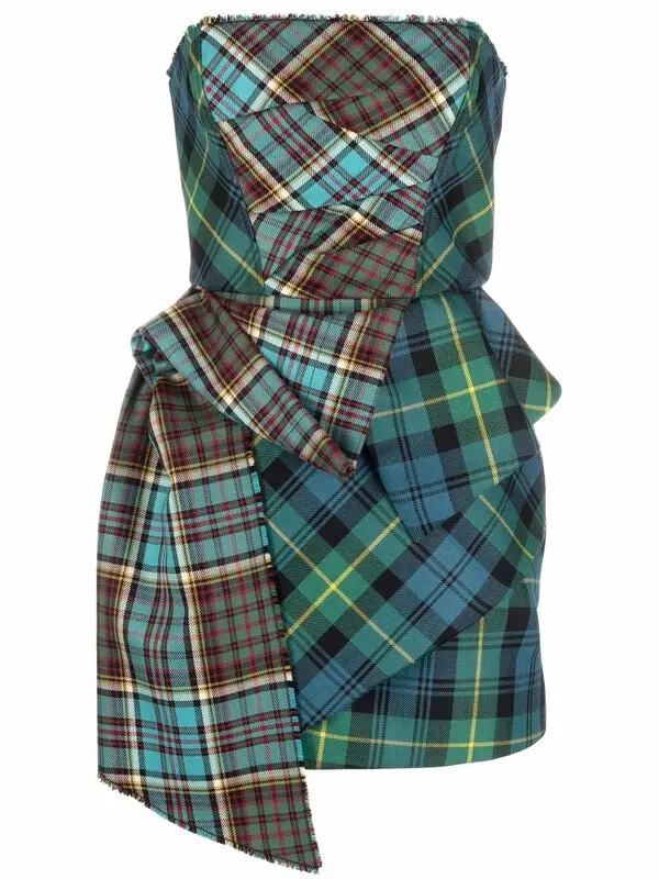 Philosophy Di Lorenzo Serafini Tartan Check Strapless Mini-Dress In Green -  54% Off | Editorialist