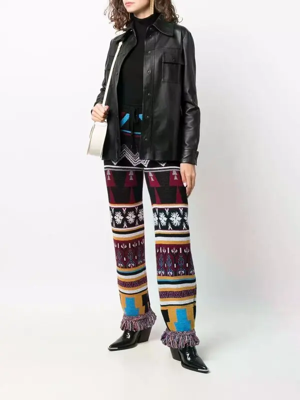 Philipp Plein Geometric-pattern Fringe Wool Trousers