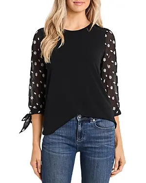 CECE DUPRAZ Embroidered Puff Sleeve Top
