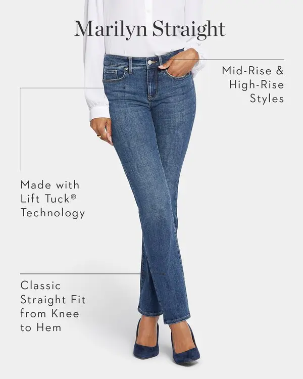 NYDJ Marilyn High Rise Straight Jeans - Black