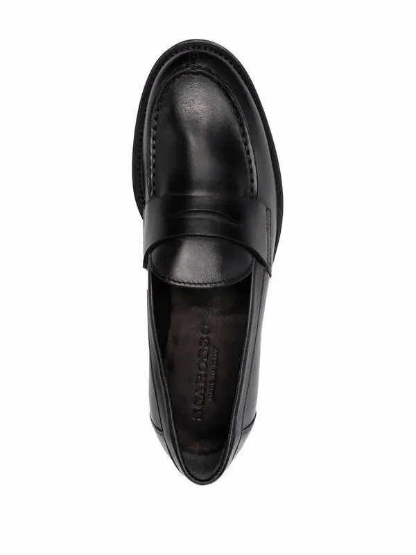SCAROSSO Harper Leather Penny Loafers - Black