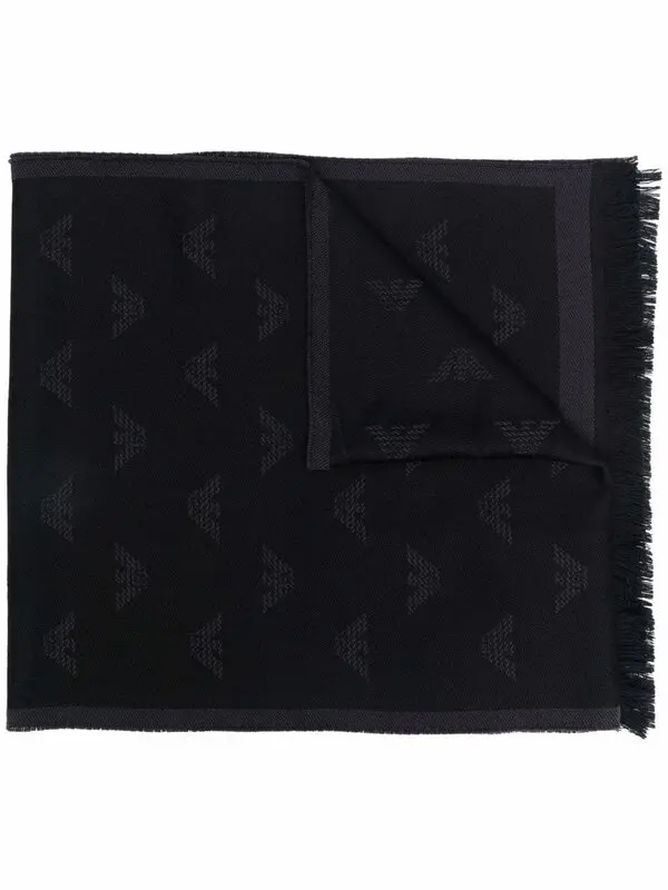 Emporio Armani Logo Embroidered Knit Scarf - Black
