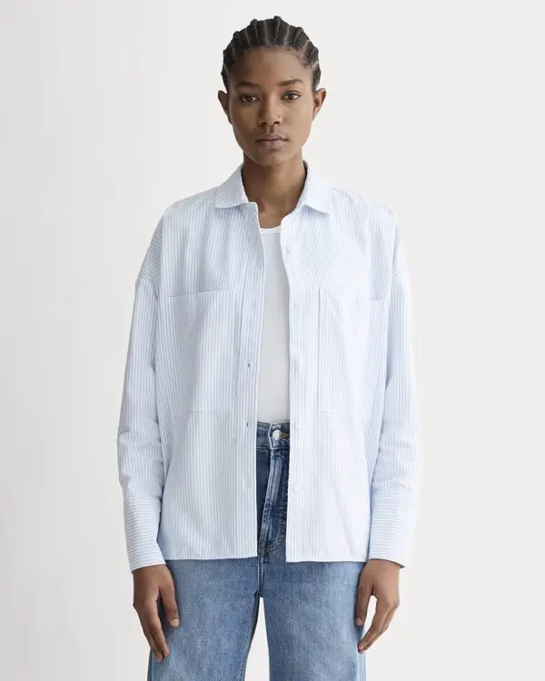 Everlane Boxy Oxford Shirt - White / Blue