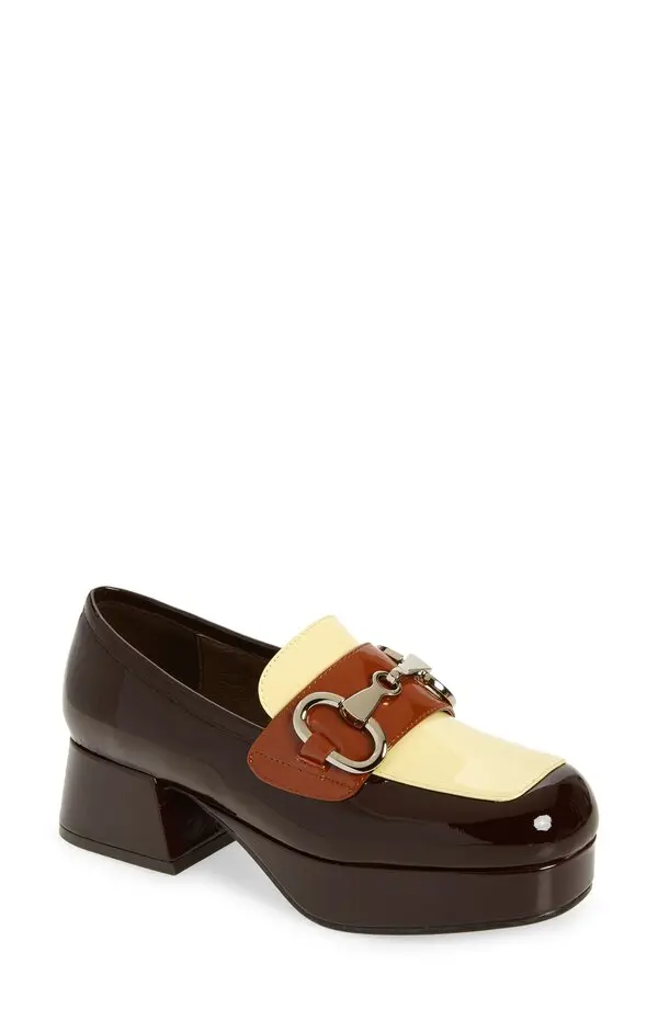 Jeffrey Campbell Student Platform Loafer Brown Yellow Tan Patent