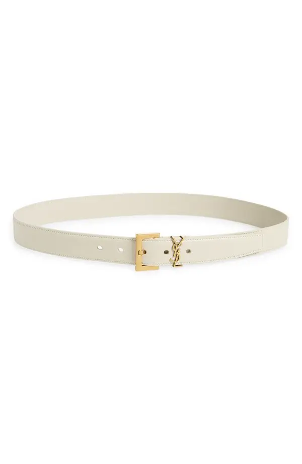 Saint Laurent Laque Monogram Leather Belt - Crema Soft  display picture 2
