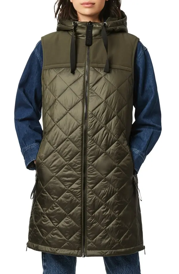 Bernardo Recycled Nylon Quilted Long Vest With Hood